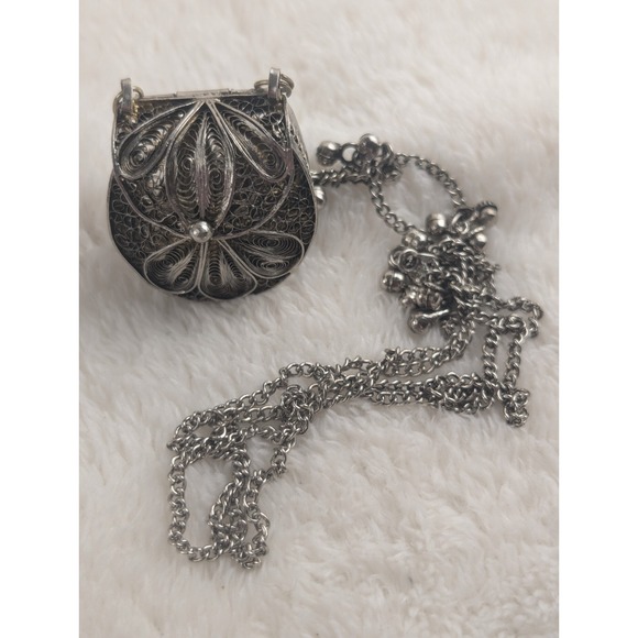 Filigree | Jewelry | Vintage Filigree Purse Locket Pendant Necklace ...